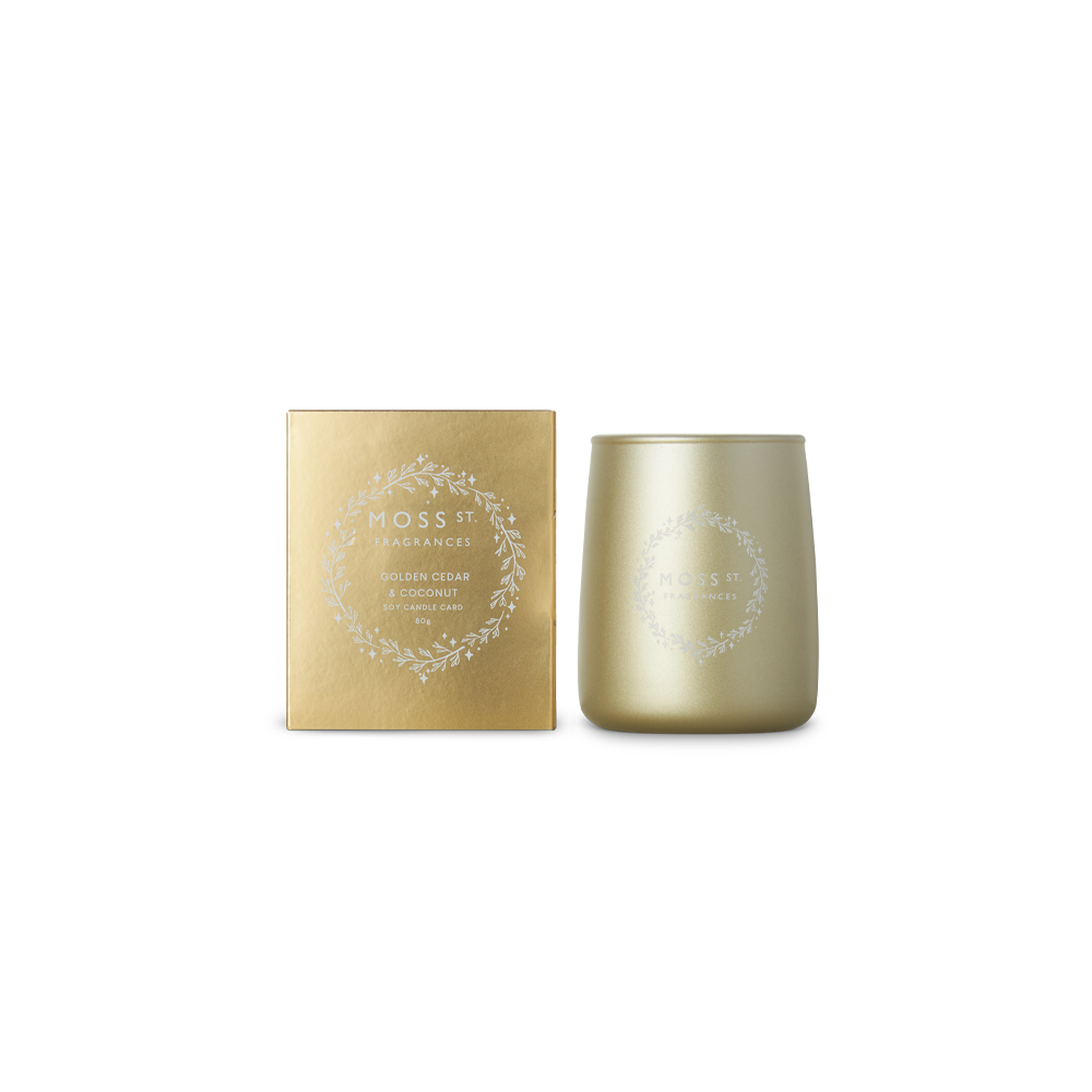 Golden Cedar & Coconut Mini Candle Card 80g | Moss St. Fragrances